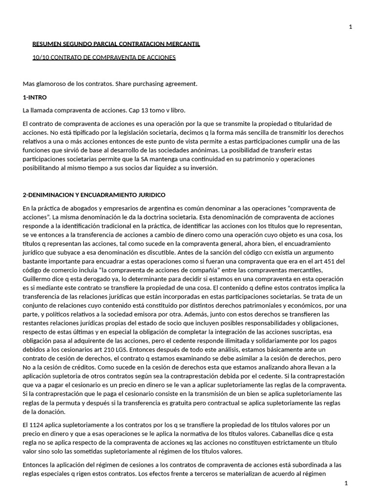 Resumen segundo parcial - Contratacion Mercantil | PDF | Compartir (Finanzas) | Derecho privado