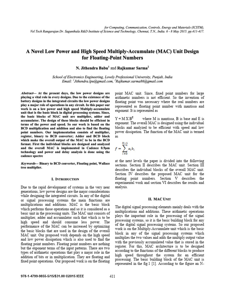 A Novel Low Power and High Speed Multiply-Accumulate MAC Unit Design ...