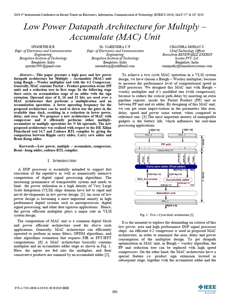 Low Power MAC Architecture Design | PDF | Electronics | Computer Science