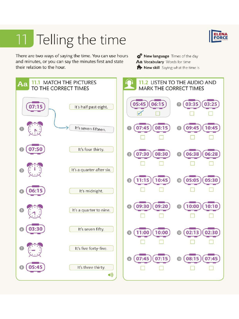 11) B. Level 1 Beginner - Telling The Time | PDF