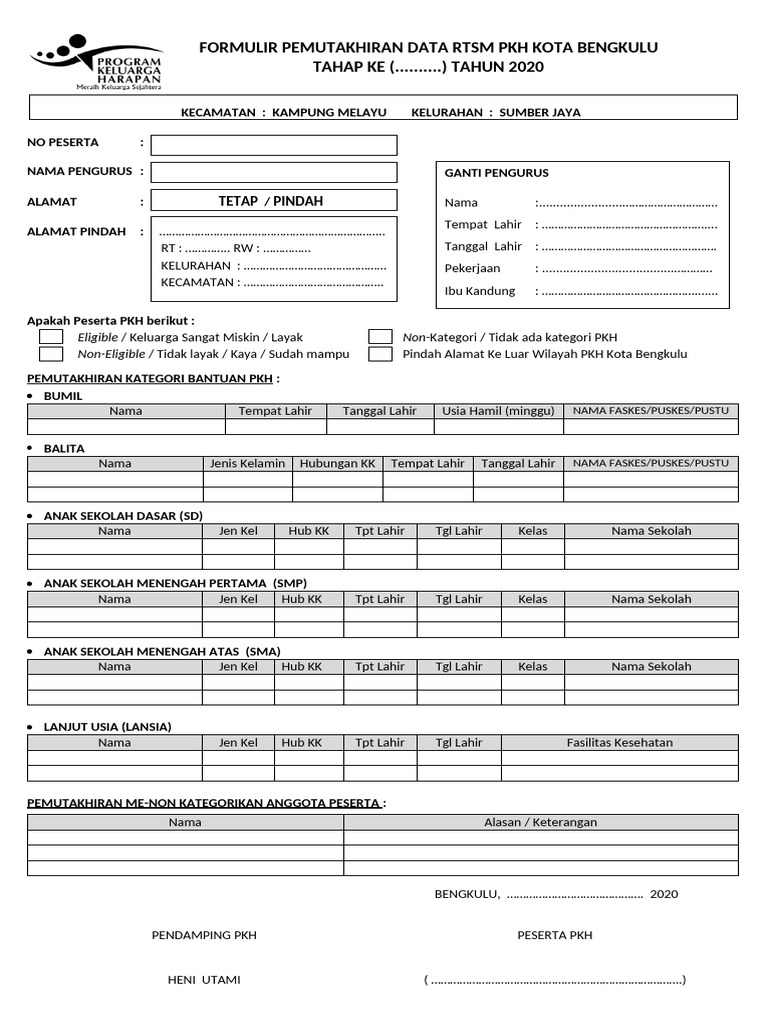 Form - Formulir Pemutakhiran PKH | PDF | Olahraga & Rekreasi | Game & Aktivitas