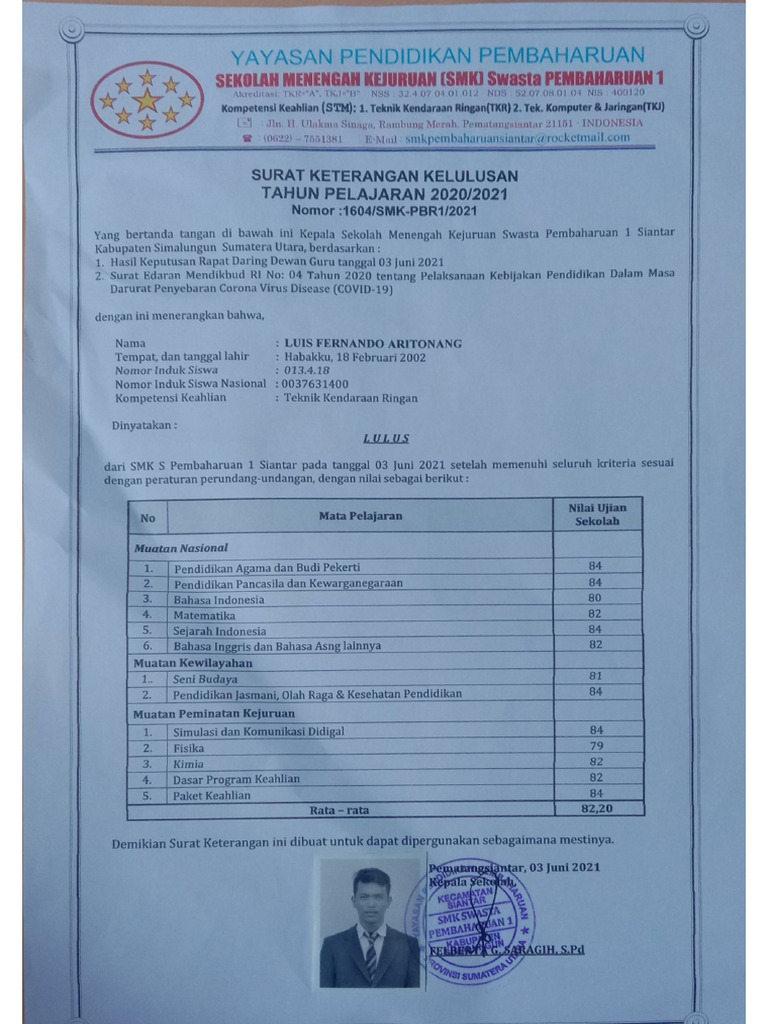 Surat Keterangan Lulus | PDF
