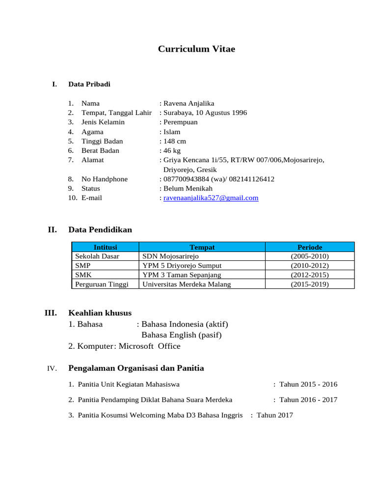 Bagi CV Baru Vena | PDF