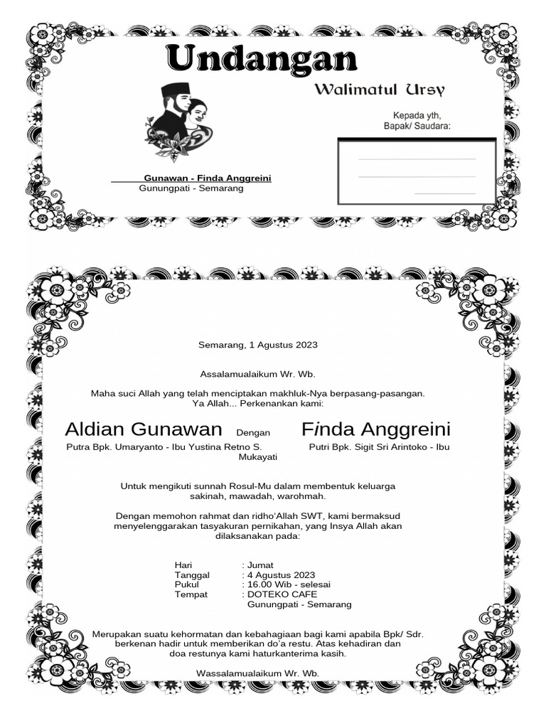 Undangan Walimatul Ursy Yang Bisa Di Edit Format Word Doc1 by Massiswo Dot Com | PDF