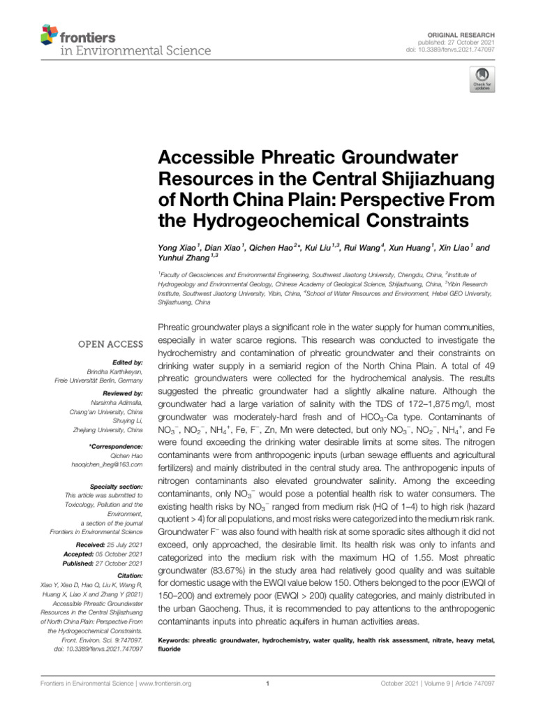 Hydrochemical Assessment of Groundwater | PDF | Groundwater | Water Quality