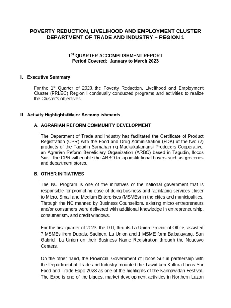 PRLEC-1st-Quarter-2023-Accomplishments-DTI | PDF | Economies | Business