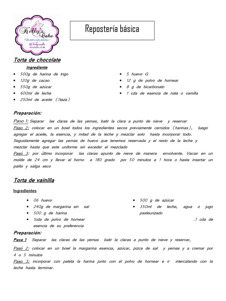 Curso Repostería Básica 26 de Junio 2021 Abado | PDF | Chocolate ...
