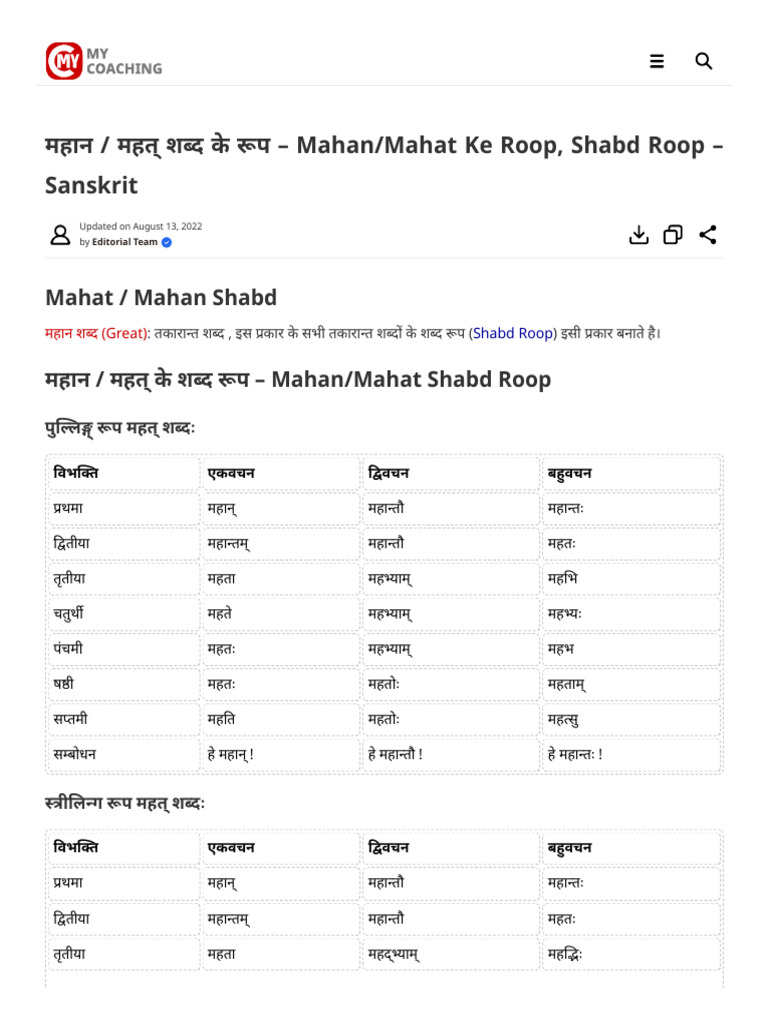 महान - महत् शब्द के takarant pulling striling | PDF