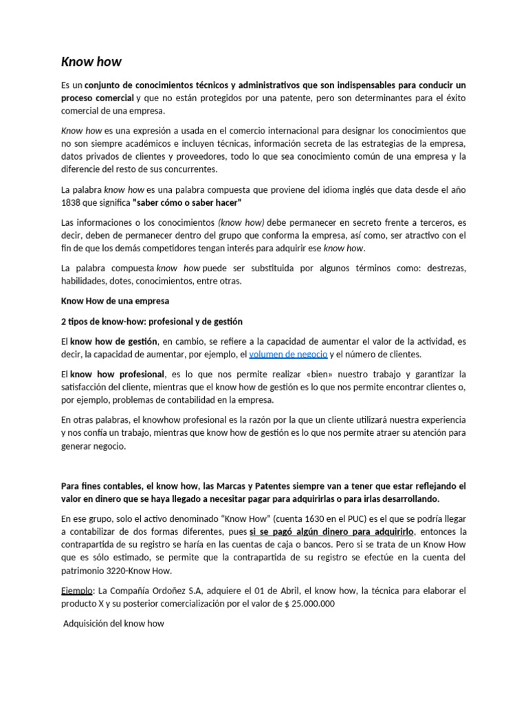 Importancia del Know How en Empresas | PDF | Conocimiento procedimental ...