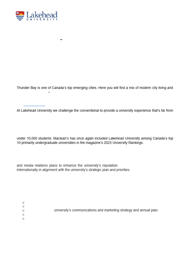 Communications Advisor Job at Lakehead University | PDF | Cost Of ...