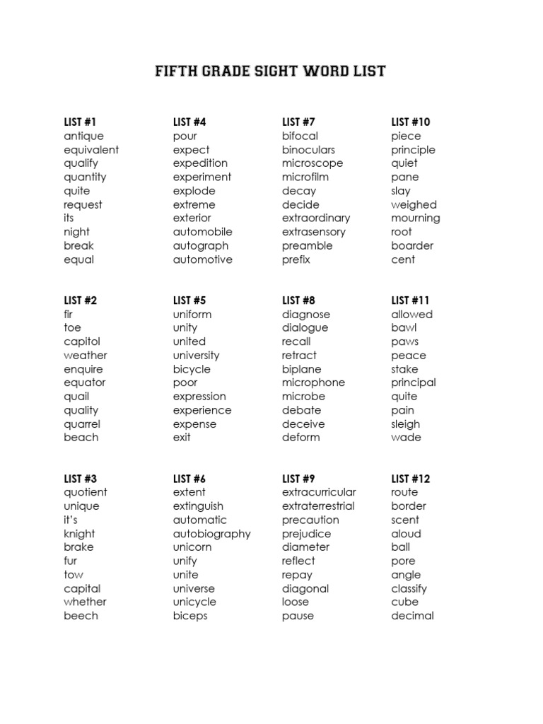 5th Grade Word List DRAFT | PDF | Law | Young Adult