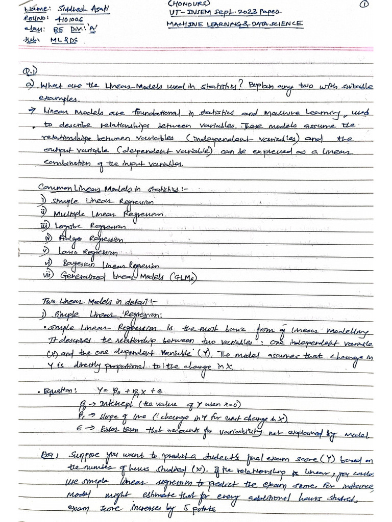 ML&DS (HONORS) Insem Sept 23 Solved Paper | PDF