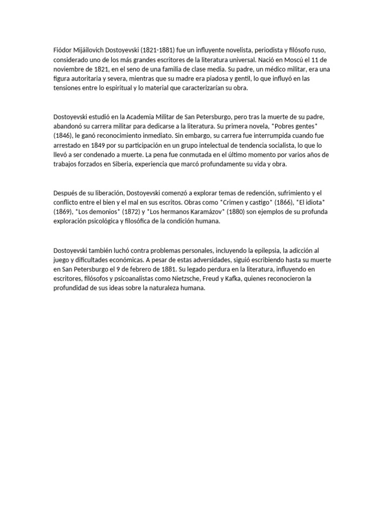 Fiódor Mijáilovich Dostoyevski | PDF | Clásicos