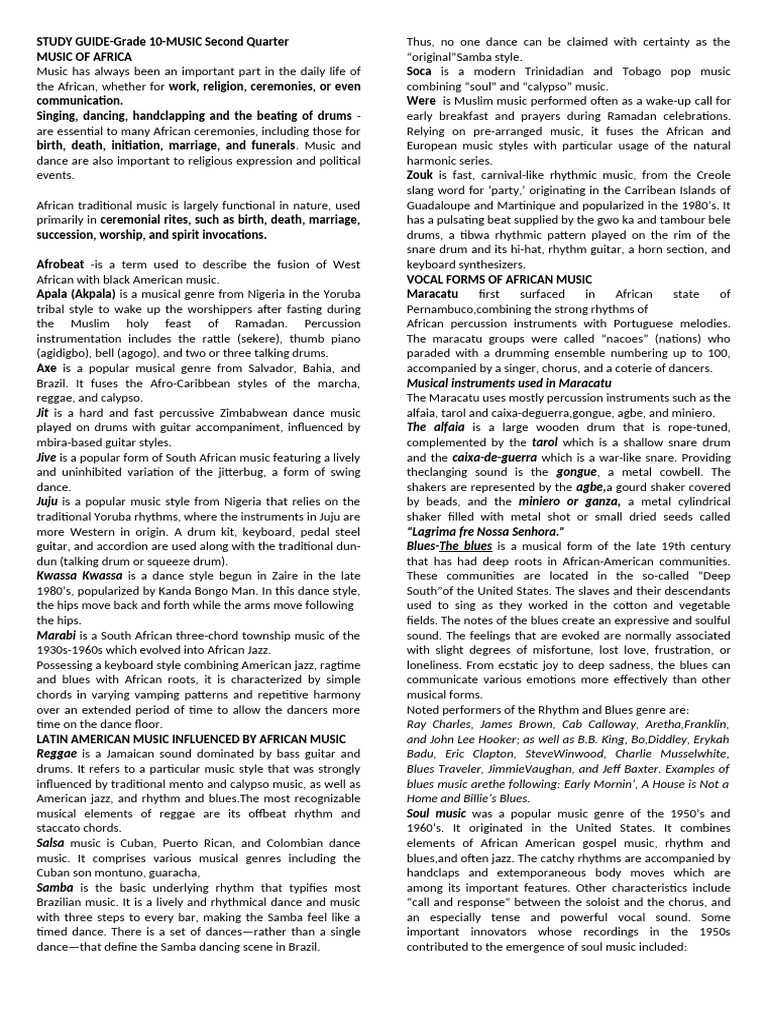 2nd Grading Music10 FACTSHEETS | PDF | Jazz | String Instruments