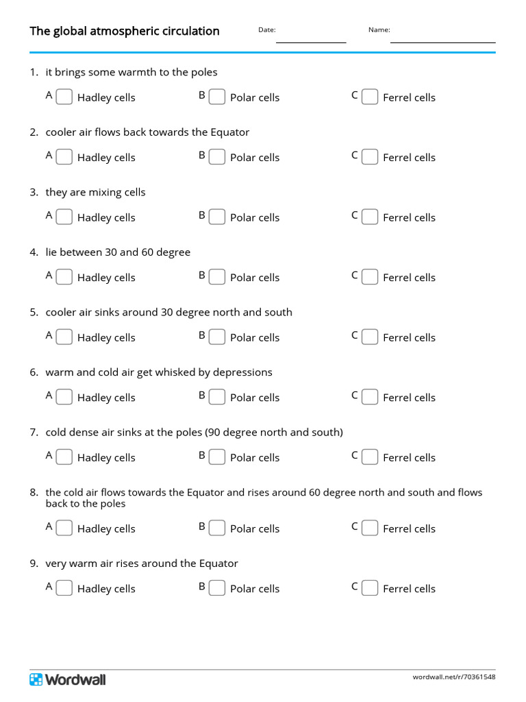 The Global Atmospheric Circulation Quiz | PDF | Science & Mathematics