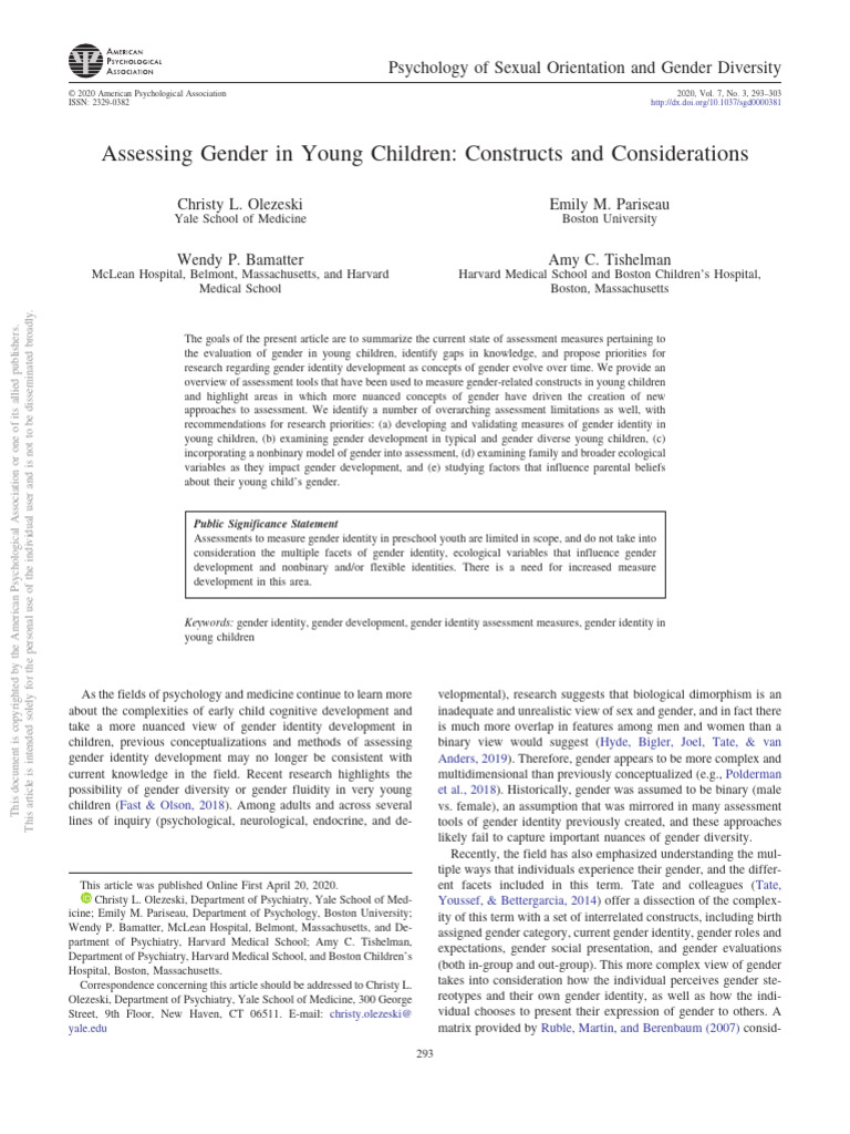 Assessing Gender in Young Chil | PDF | Gender | Gender Studies
