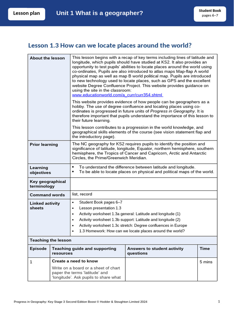 1.3 Lesson plan | PDF | Longitude | Latitude