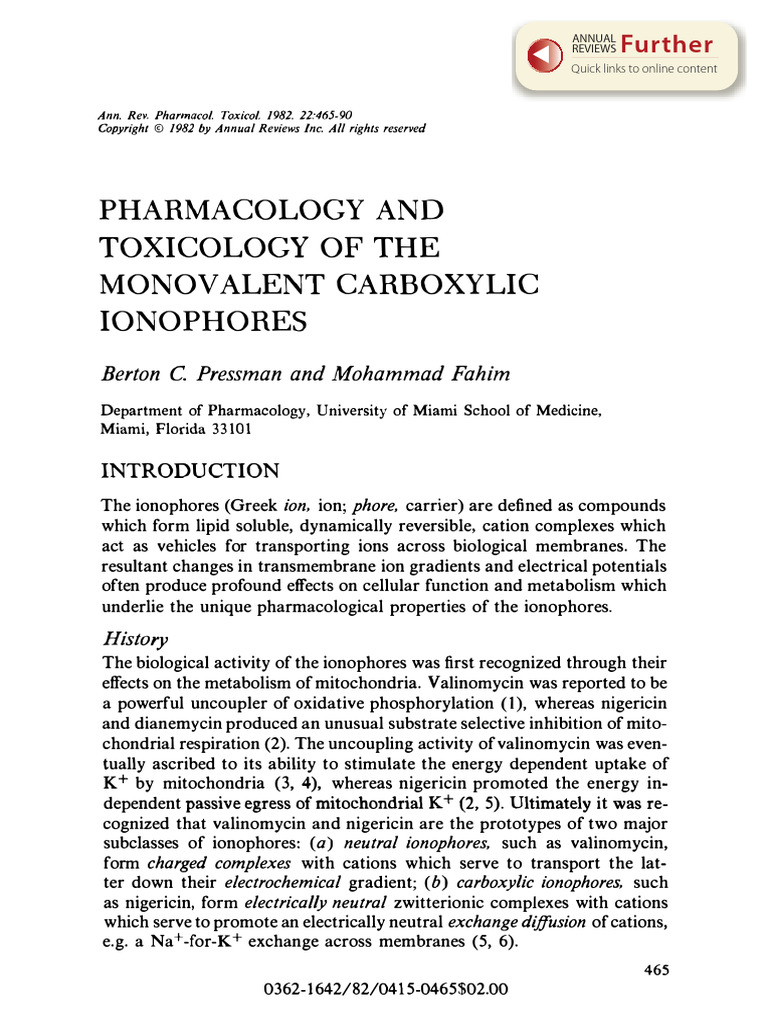 Pharmacology of Monovalent Ionophores 1982 | PDF | Ion | Heart