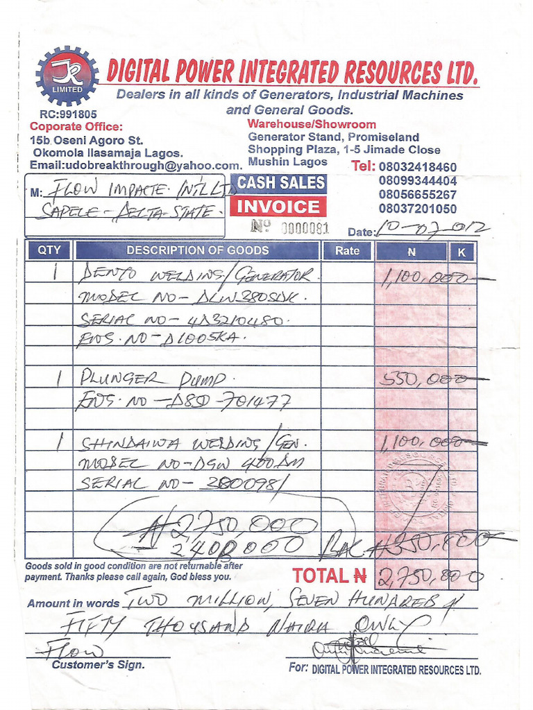 Welding Machine Receipt 2 | PDF