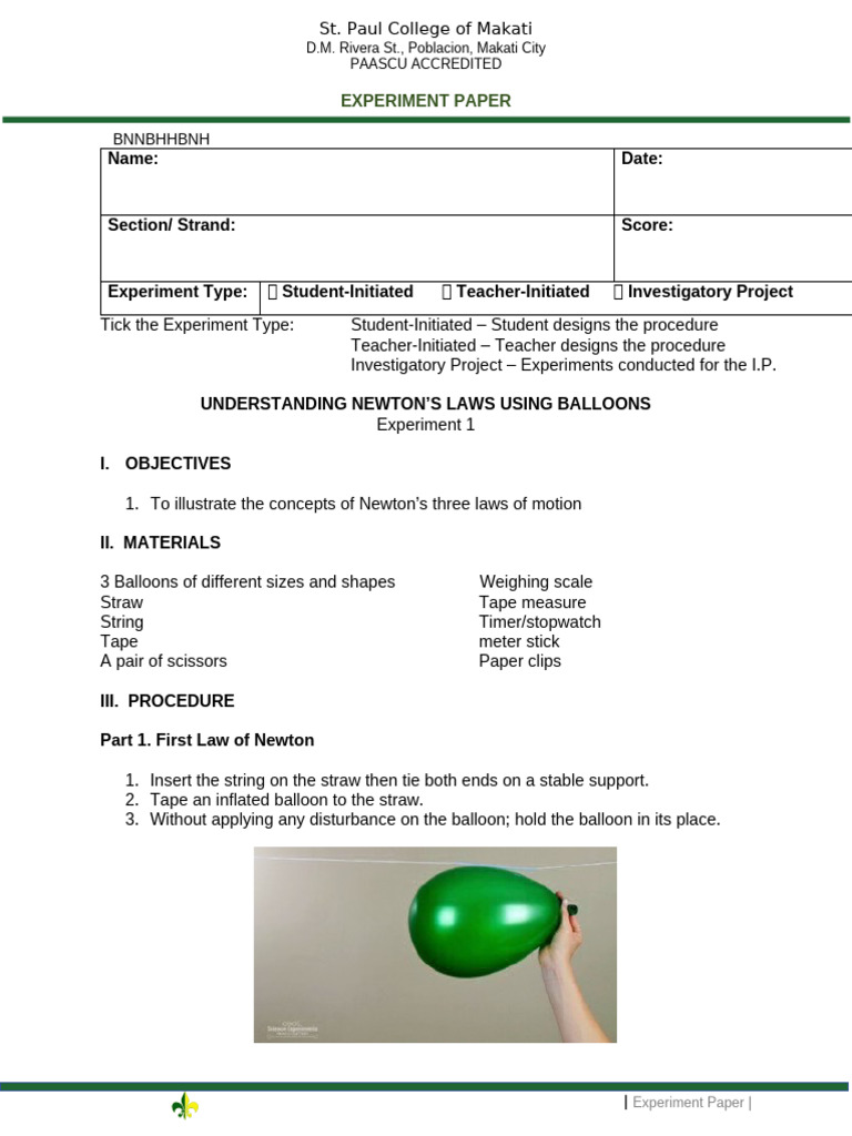 Understanding Newton's Law Using Balloons | PDF | Force | Mass