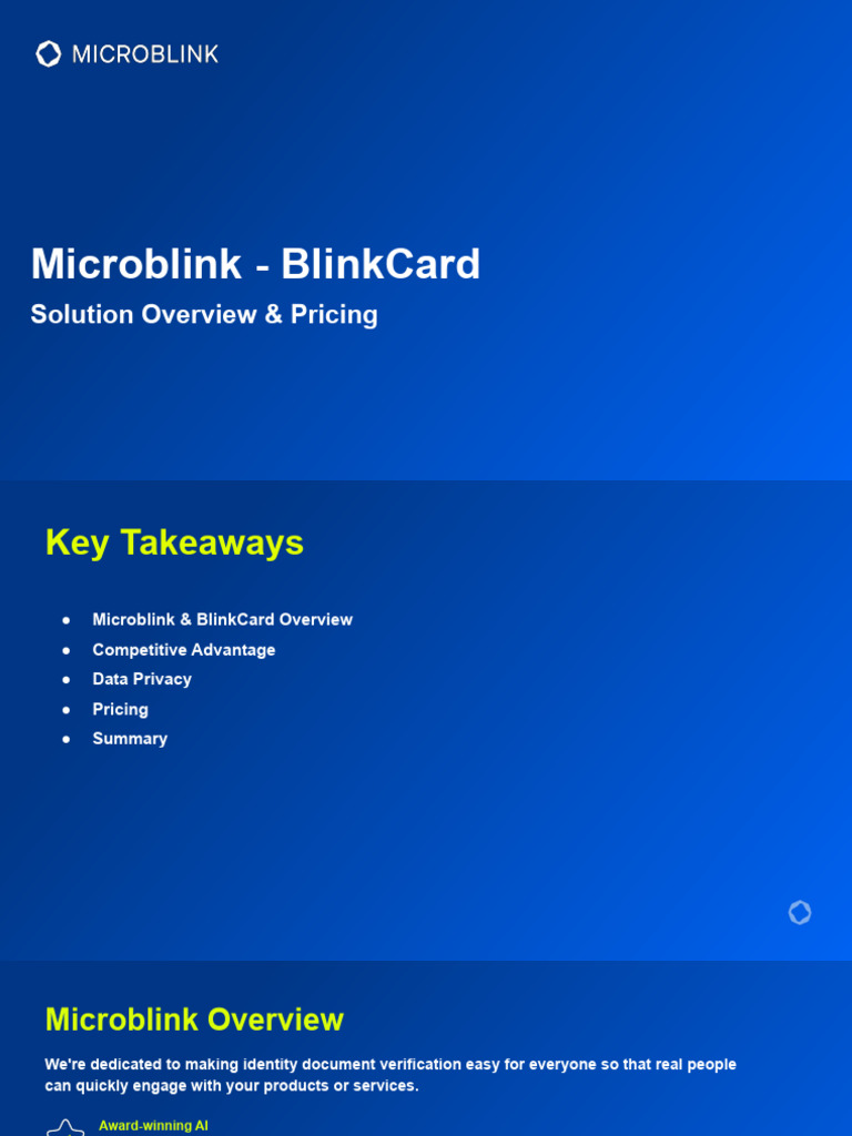 Microblink - BlinkCard Project Overview | PDF | Subscription Business Model | Privacy