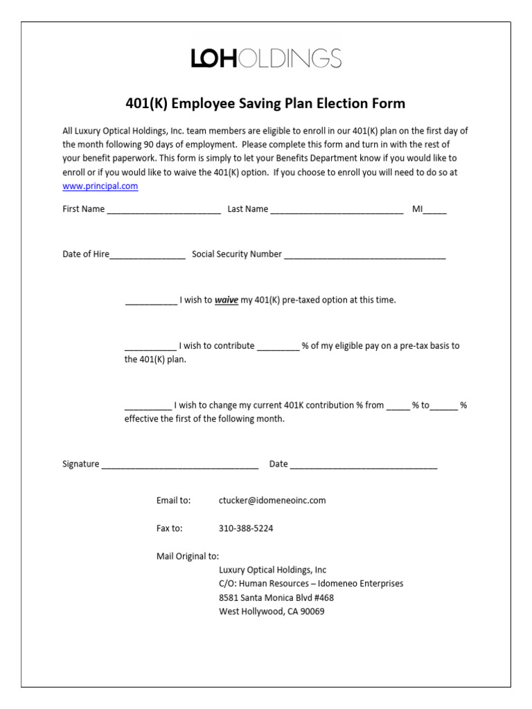 x401K Payroll Deduction Form | PDF