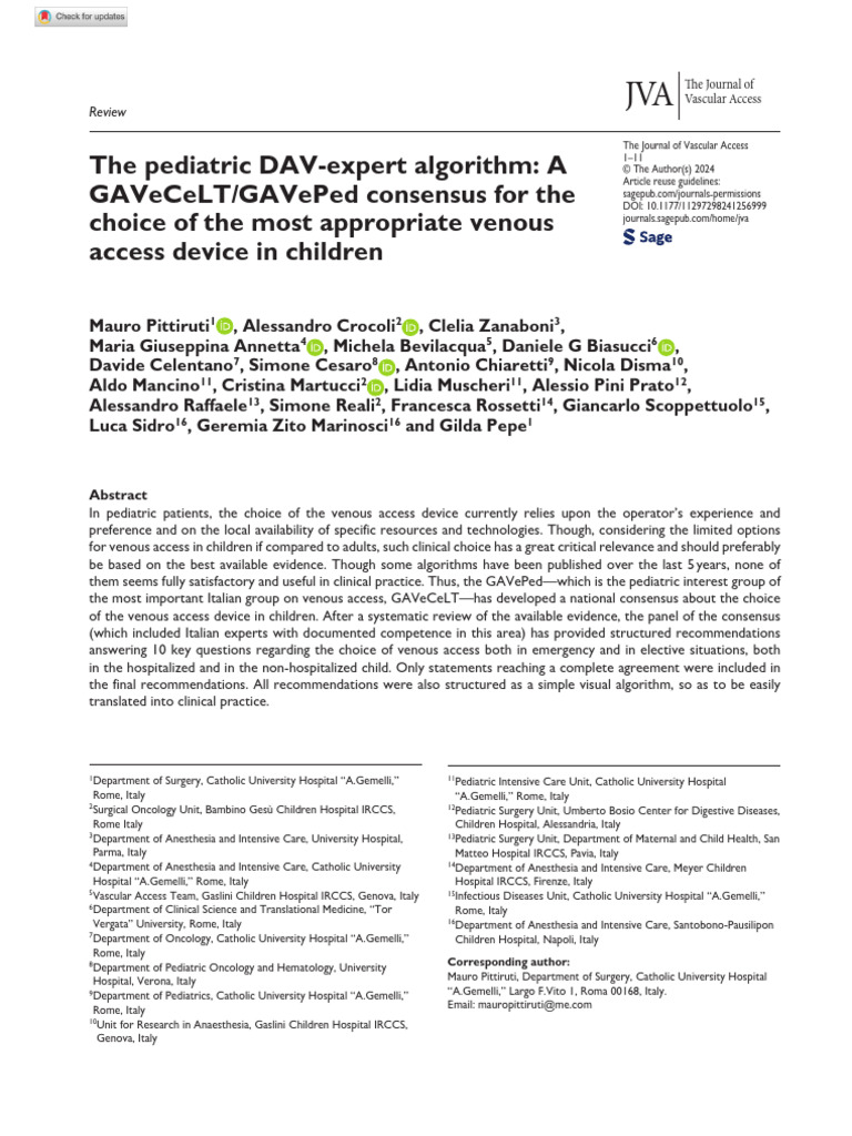 Pediatric Venous Access Device Consensus | PDF | Intravenous Therapy | Vein