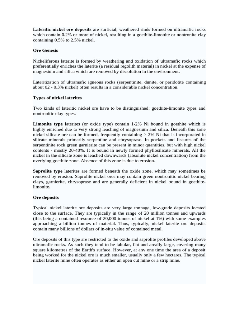 Understanding Lateritic Nickel Ores | PDF | Chemical Substances | Mining