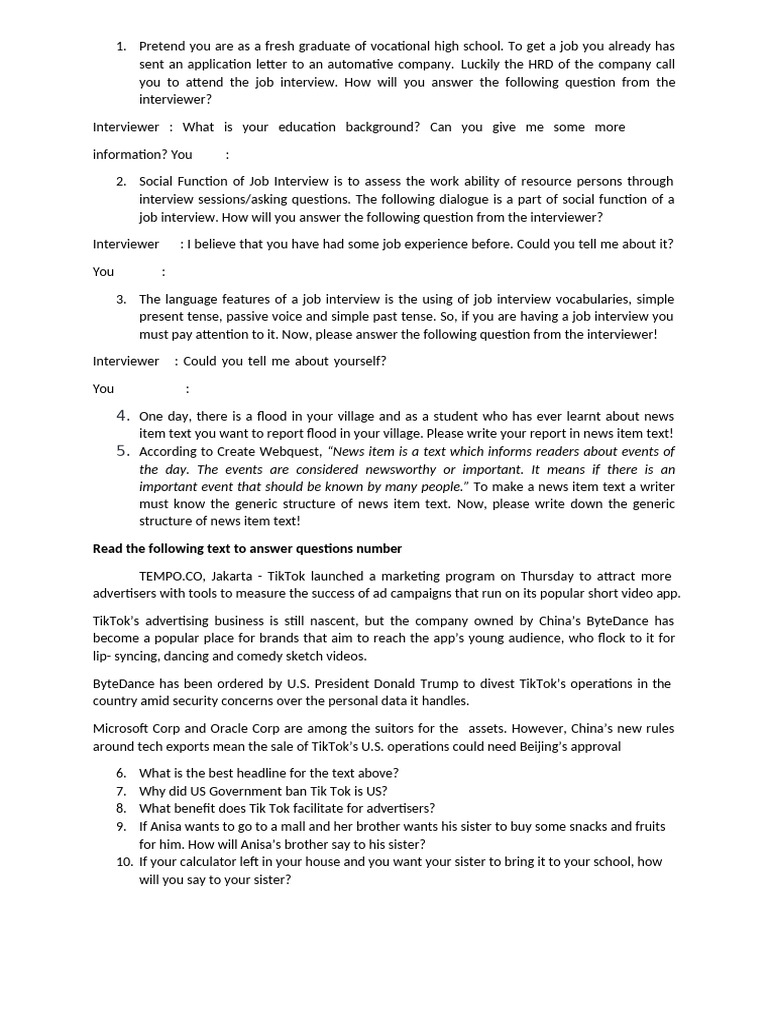 Pretend You Are As A Fresh Graduate of Vocational High Schoo | PDF ...