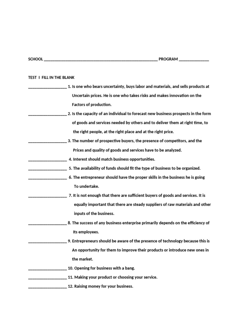 Entrepreneur Exam | PDF | Entrepreneurship | Business
