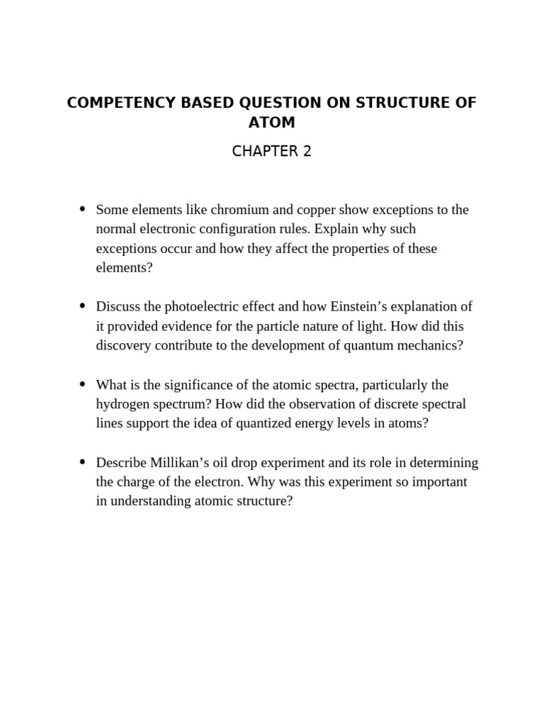 Competency Based Question On Structure of Atom | PDF | Science ...