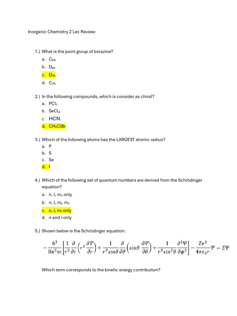 Inorganic Chemistry 2 Lec Review | PDF | Chemistry | Ionic Bonding
