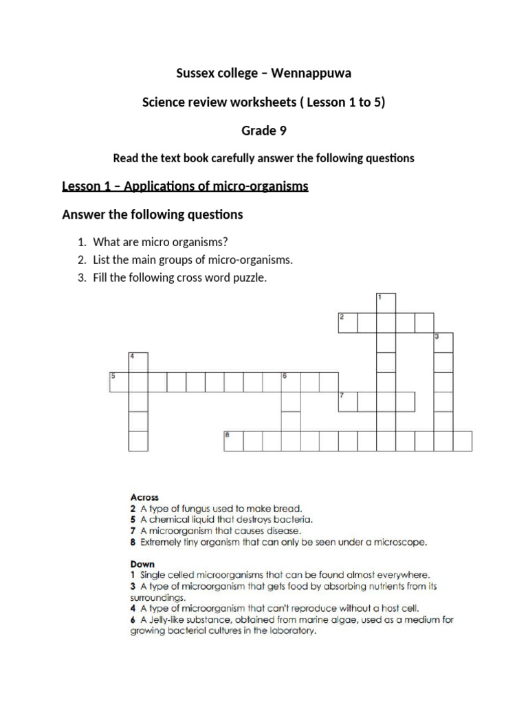 Science Review Worksheets For Grade 9 | PDF | Matter | Atoms