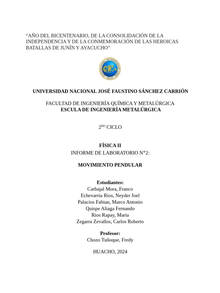 Fisica 2 Quispe Fernando | PDF | Péndulo | Oscilación