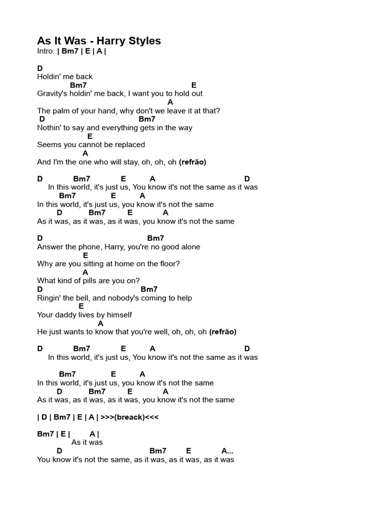 As It Was - Harry Styles | PDF