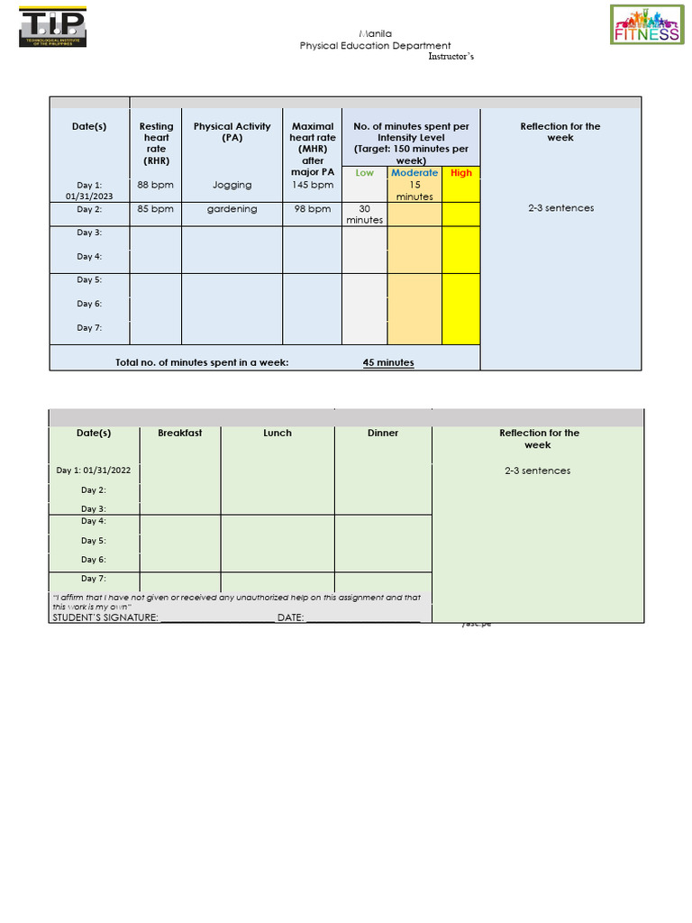 PATHFit 3 Physical Activity Log | PDF | Heart Rate | Angiology