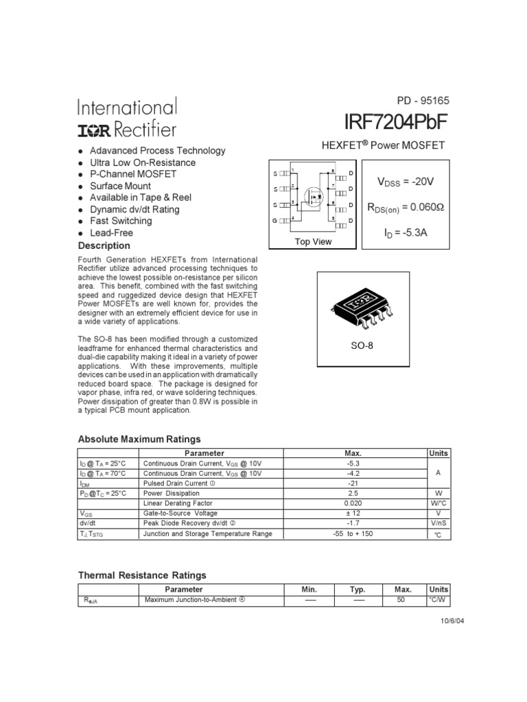 Irf 7204 PBF | PDF | Field Effect Transistor | Diode