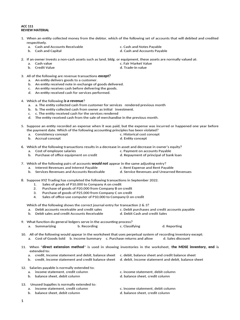 ACC-111-Review-Material-COPY | PDF | Debits And Credits | Depreciation