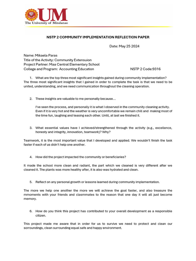 Reflection-Paper-Format (NSTP) | PDF