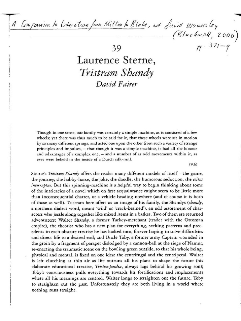 Fairer - Laurence Sterne, Tristram Shandy | PDF | Laurence Sterne