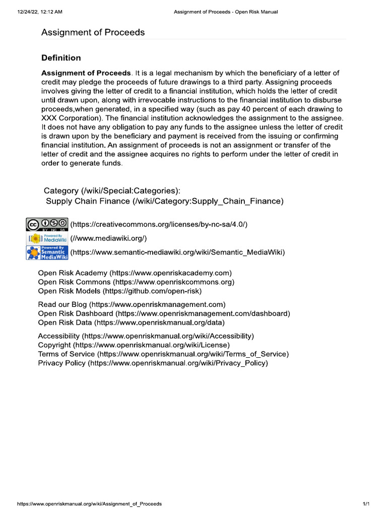 Assignment of Proceeds - Open Risk Manual | PDF