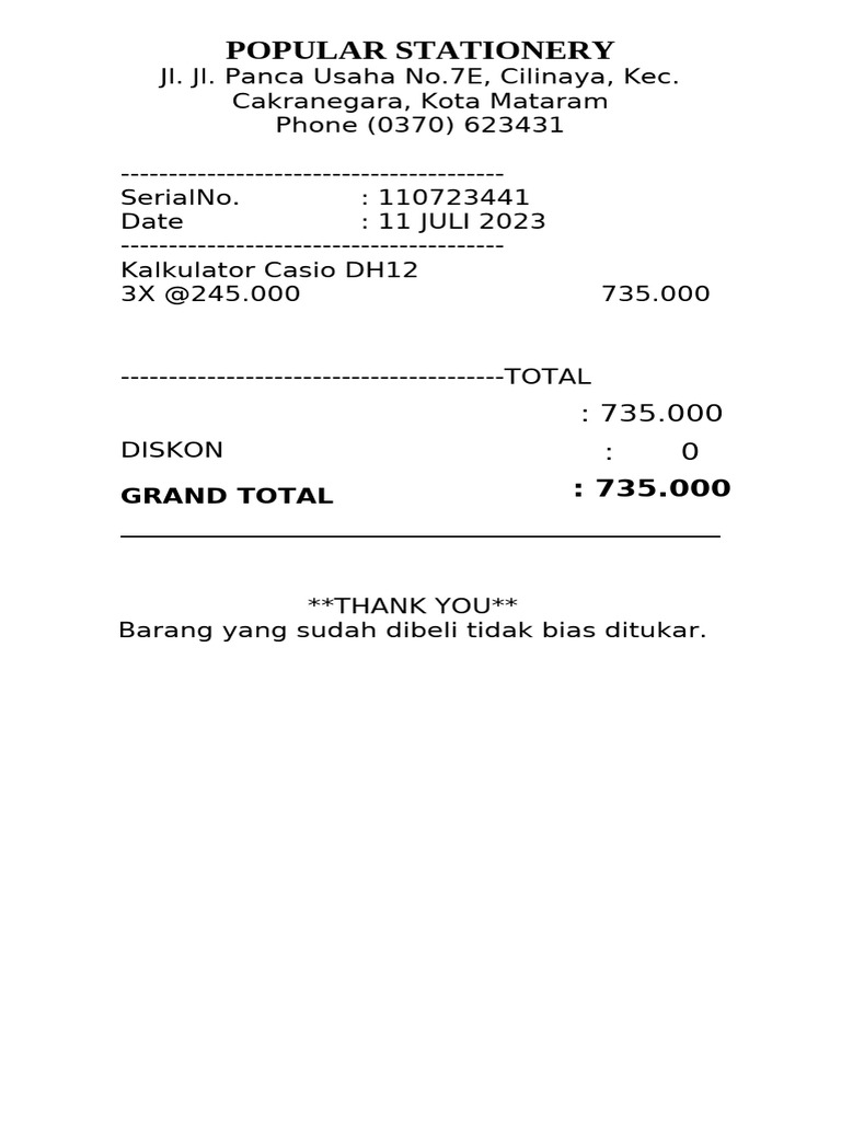 Nota Kalkulator | PDF