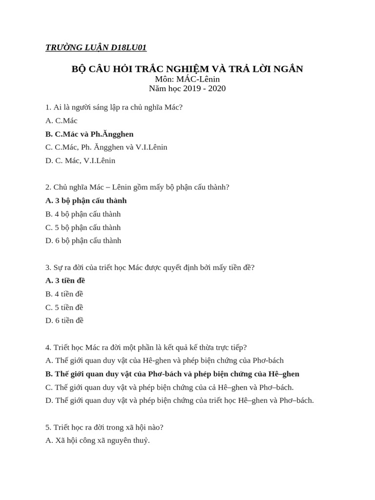 TRẮC NGHIỆM MAC-LENIN | PDF