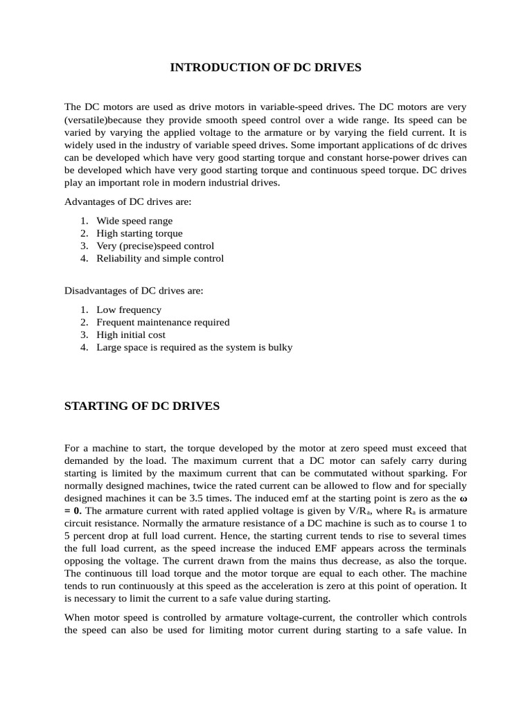 INTRODUCTION OF DC DRIVES and STARTING | PDF | Electric Motor | Direct ...
