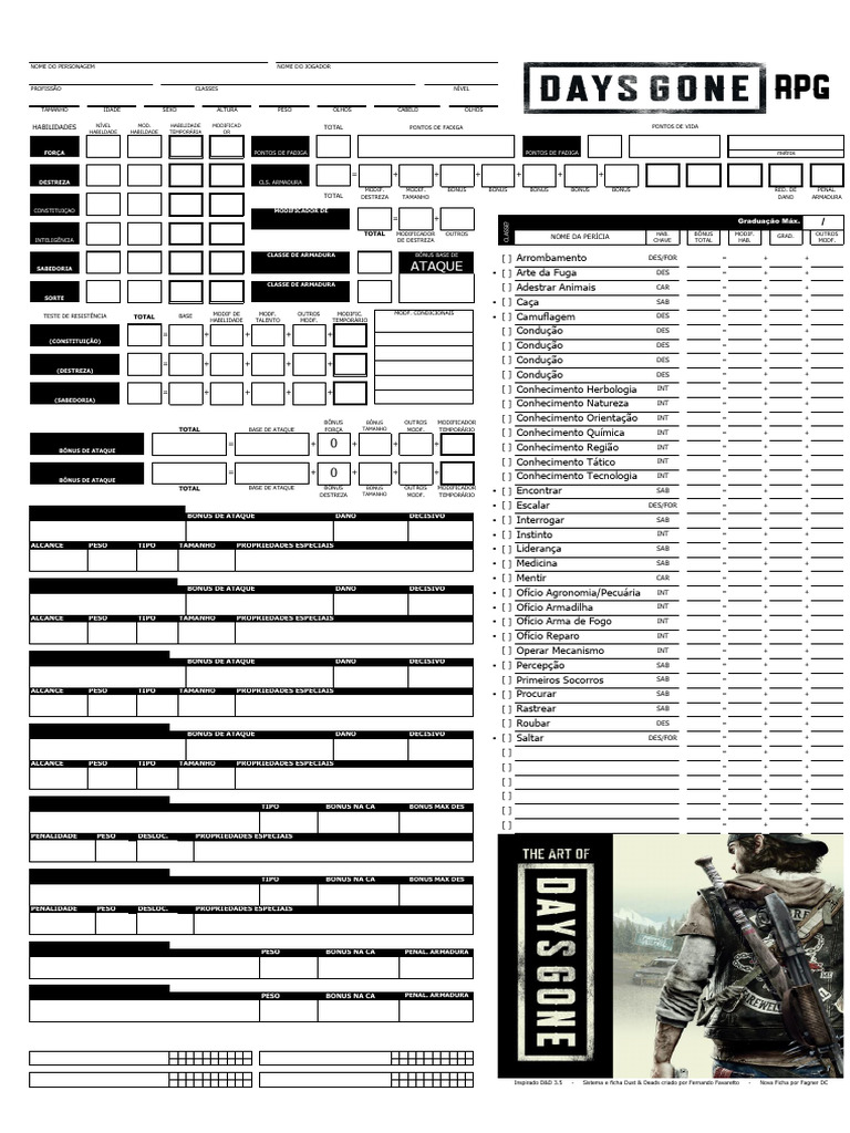 Days Gone RPG - Ficha Personagem | PDF