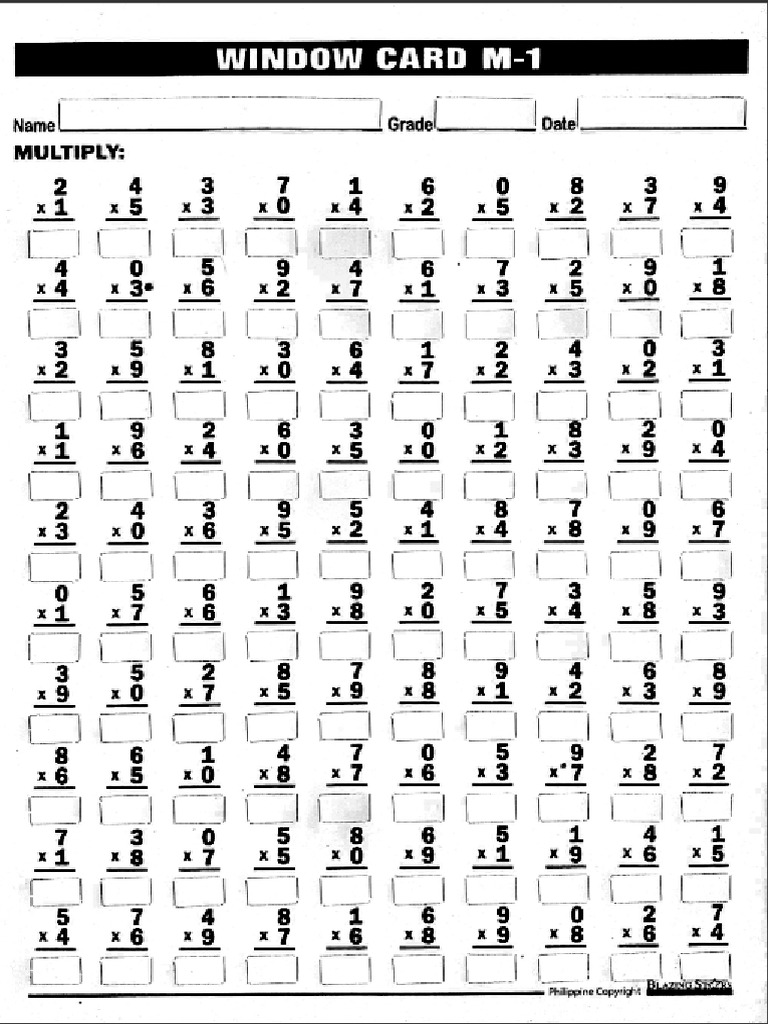 WINDOW CARD Multiplication | PDF