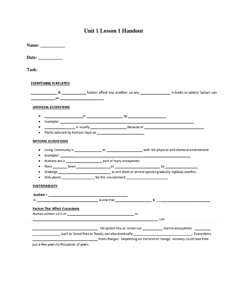Unit 1 Lesson 1 Worksheet | PDF