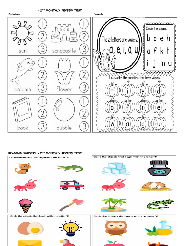 2nd Monthly Review Test for Nursery | PDF