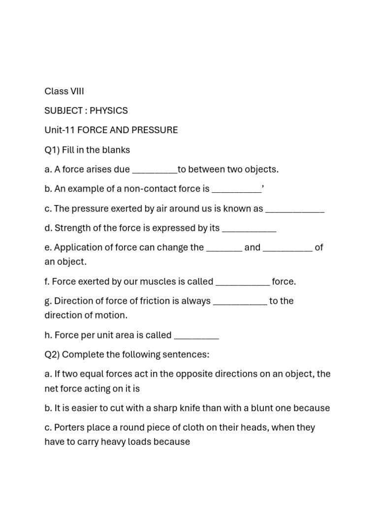 Grade 8 Physics Worksheet 2 | PDF