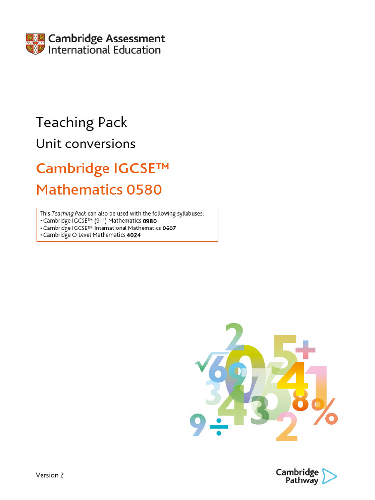 0580 Unit Conversions Teaching Pack v2 | PDF | Area | Volume